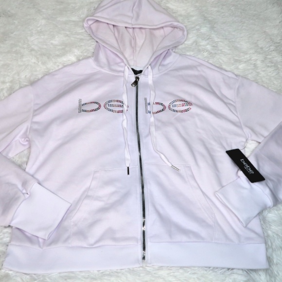 bebe | Tops | Bebe Sport Nailhead Logo Hooded Jacket White Bb2366e 99 ...